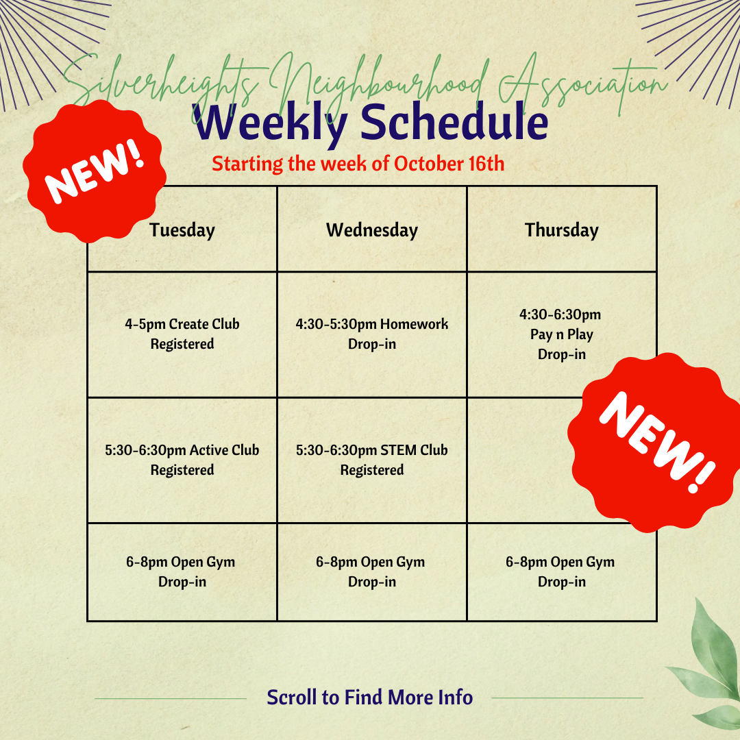 New Fall 2023 Schedule – Silverheights Neighbourhood Association